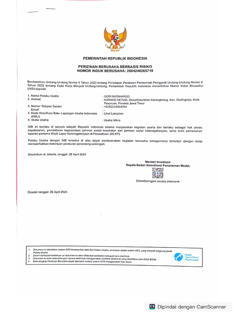 Contoh NIB Dan Surat Keterangan PDN | PDF