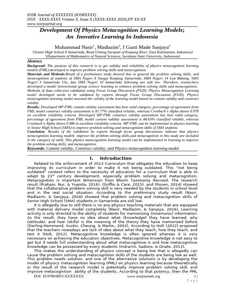 Aset Jurnal Prof. | PDF | Validity (Statistics) | Metacognition