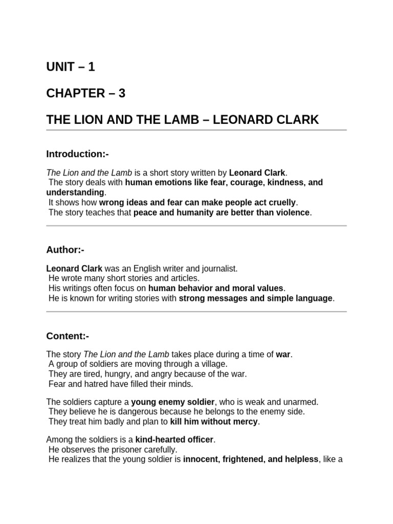 The Lion and the Lamb: A Tale of Humanity | PDF