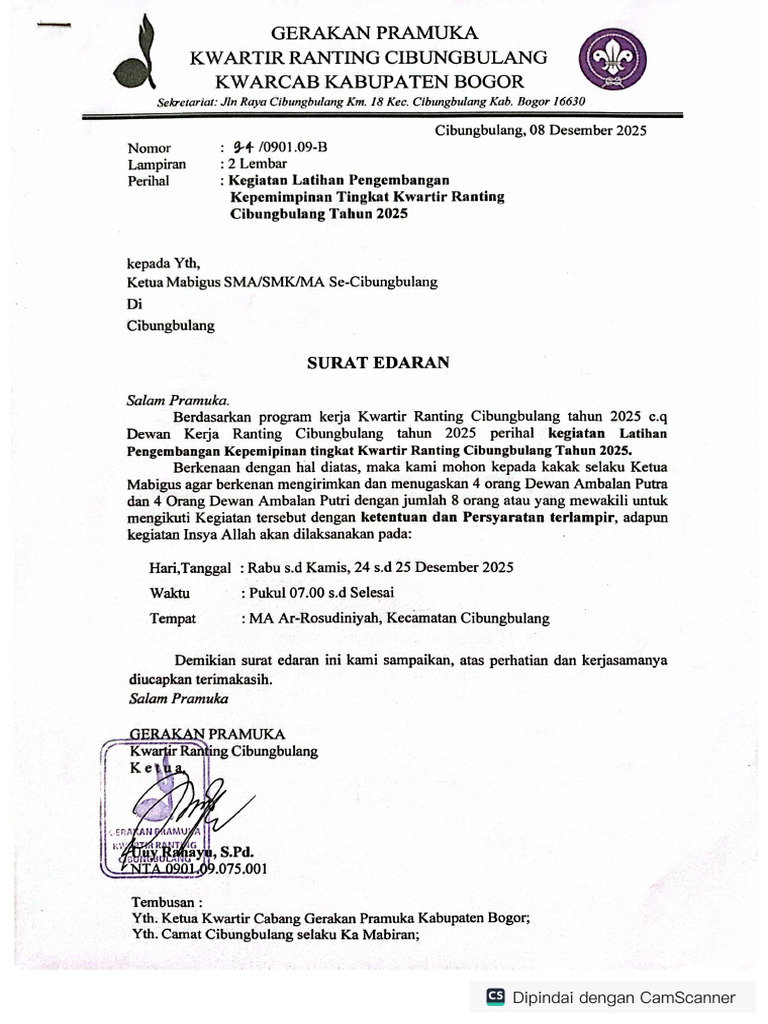 Surat Edaran LPK (Latihan Pengembangan Kepemimpinan) Gerakan Pramuka ...