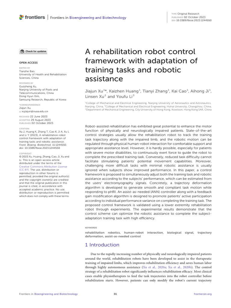 7.a Rehabilitation Robot Control Framework With Adaptation of Training ...