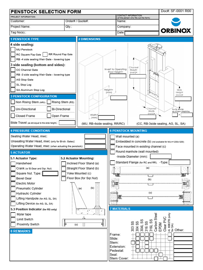 Penstock Selection and Actuator Guide | PDF