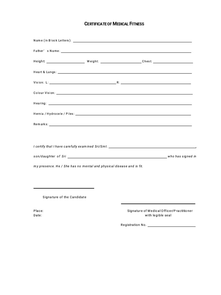 Medical Fitness Certificate Template | PDF