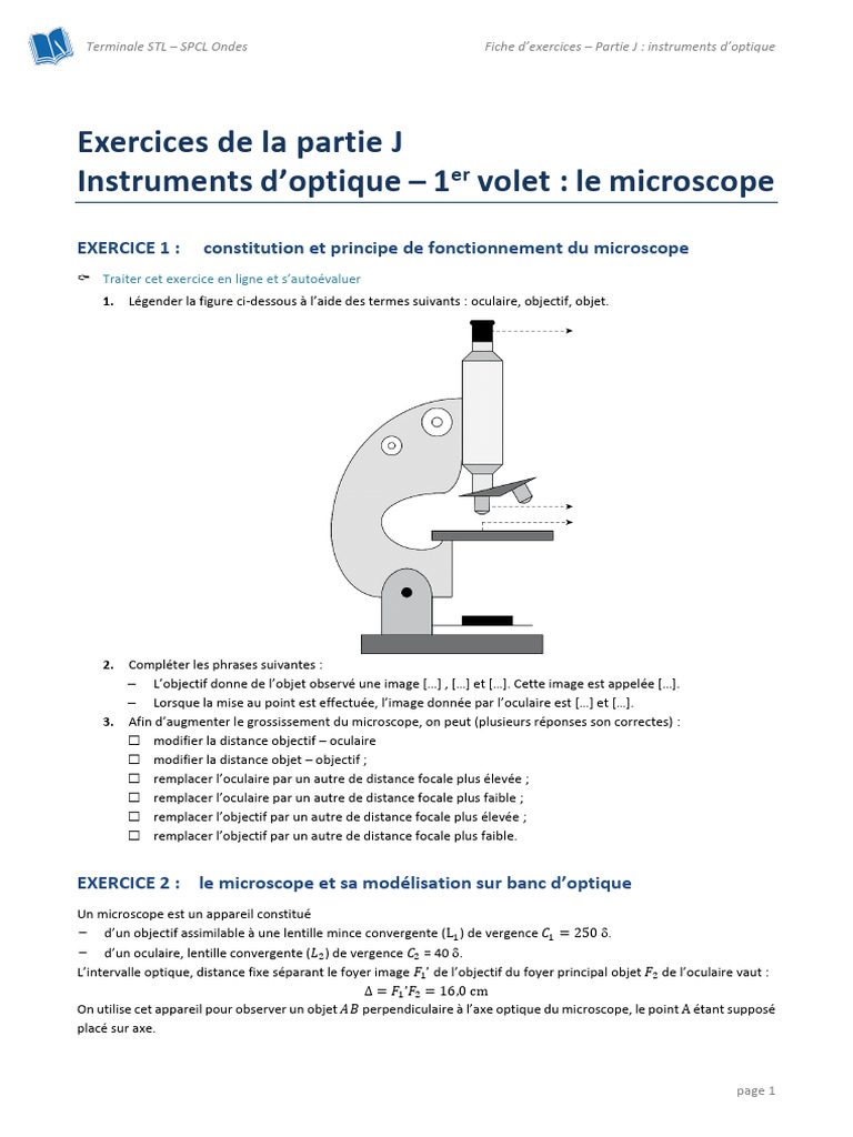 Exercices sur le microscope optique | PDF | Objectif photographique ...
