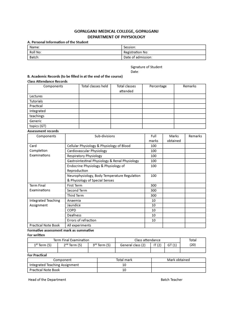GGMC Personal Information of Student | PDF | Biology | Medical Specialties