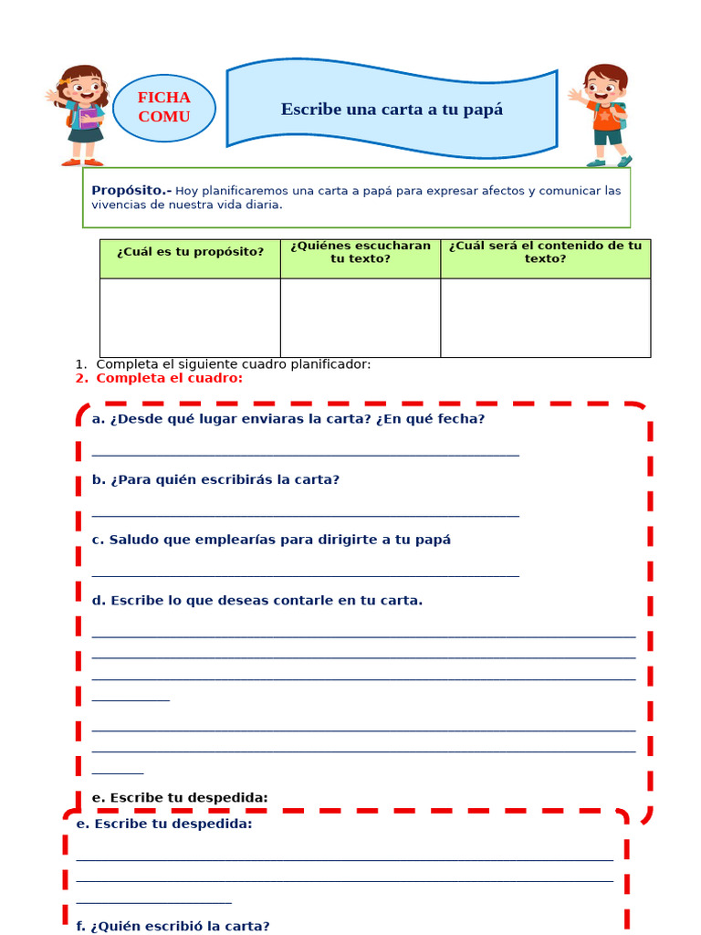 FICHA COMU MIER 11 Escribe Una Carta A Su Papá | PDF