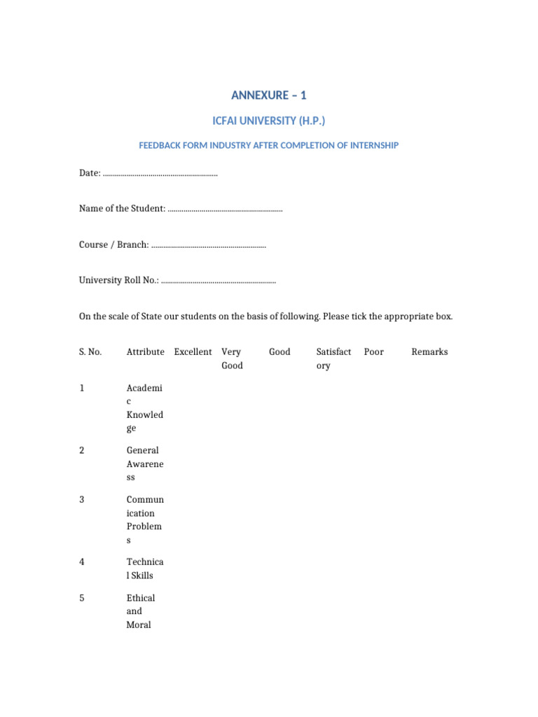 ICFAI Internship Feedback Form | PDF