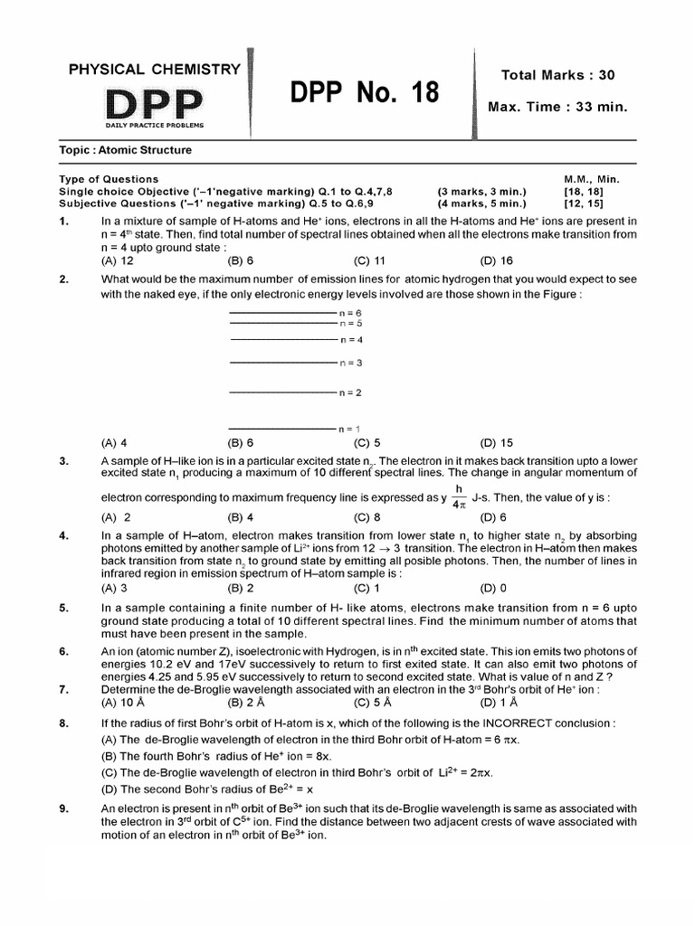 Dpp 18 Atomic Structure | PDF