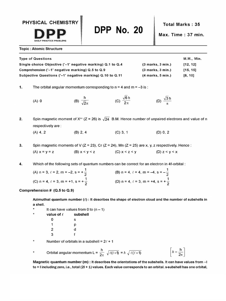 Dpp 20 Atomic Structure | PDF