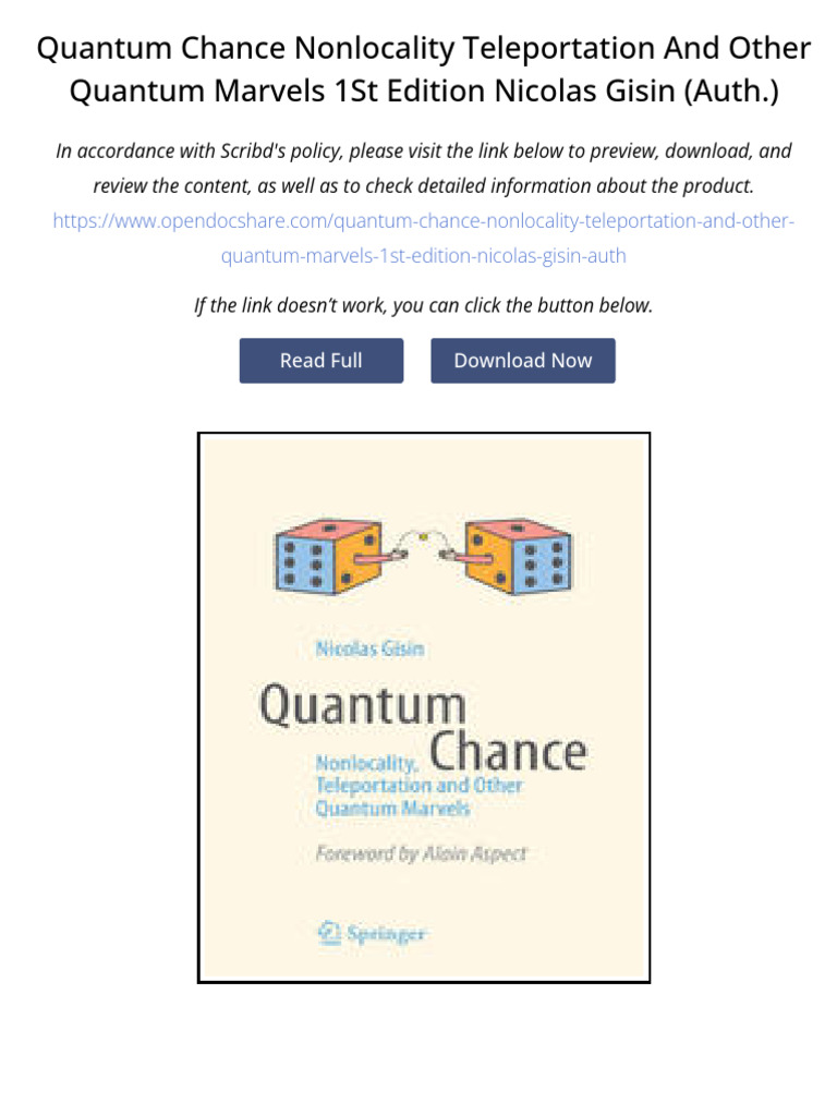 Quantum Chance Nonlocality Teleportation and Other Quantum Marvels 1st ...