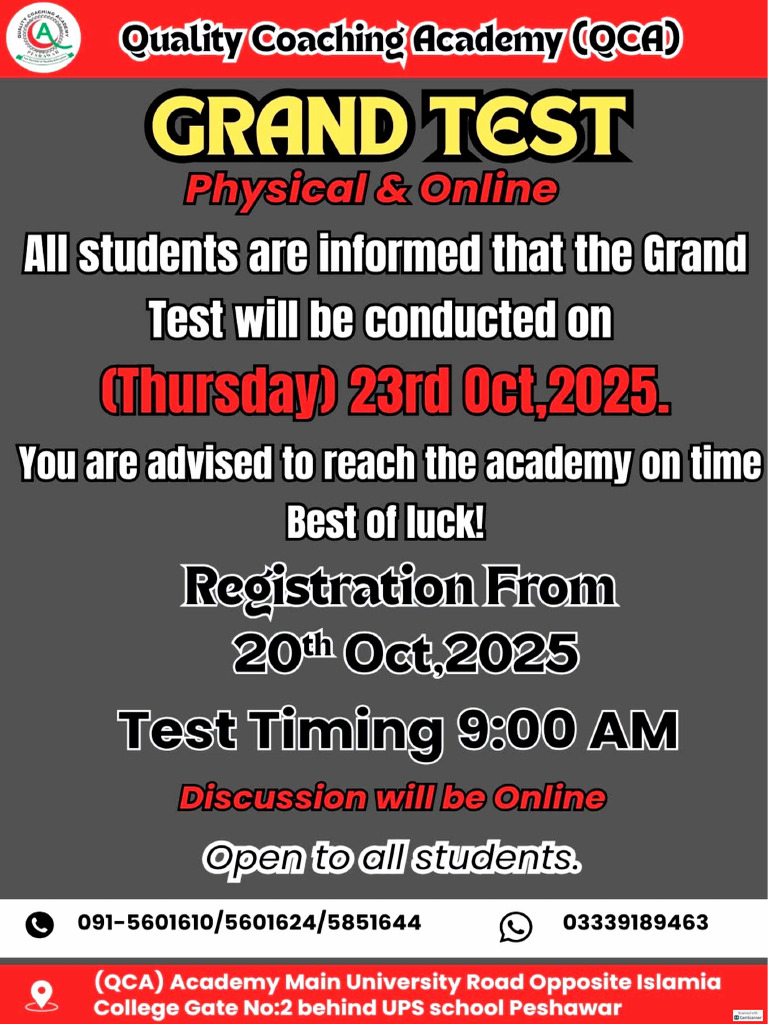QCA Grand Test (23!10!2025) Without Key | PDF
