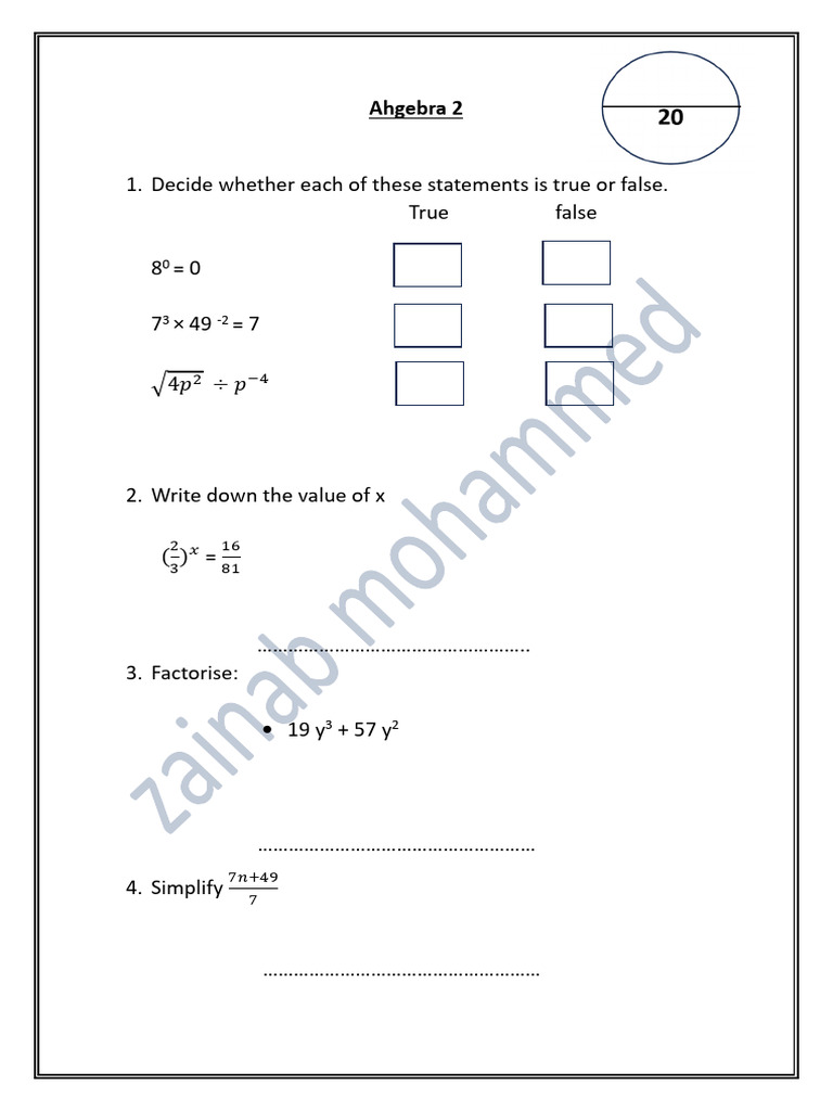 Algebra 2 Practice Problems Guide | PDF