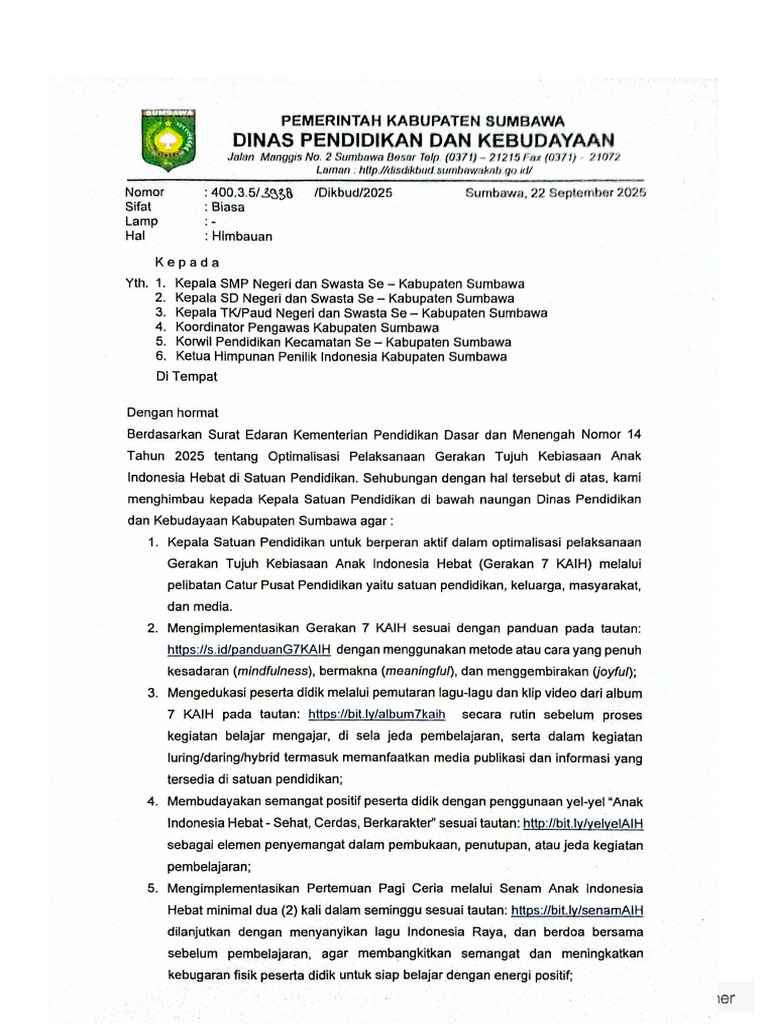 Surat Himbauan Gerakan 7 KAIH | PDF