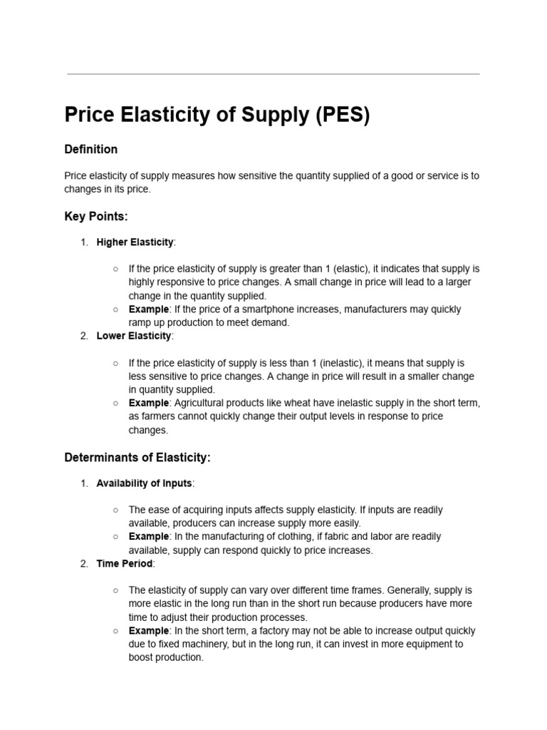 Price Elasticity of Supply (PES) | PDF | Elasticity (Economics ...