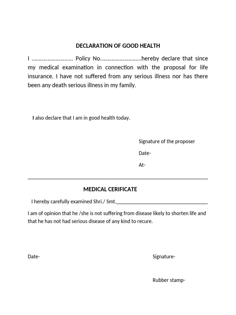 Life Insurance Good Health Declaration | PDF