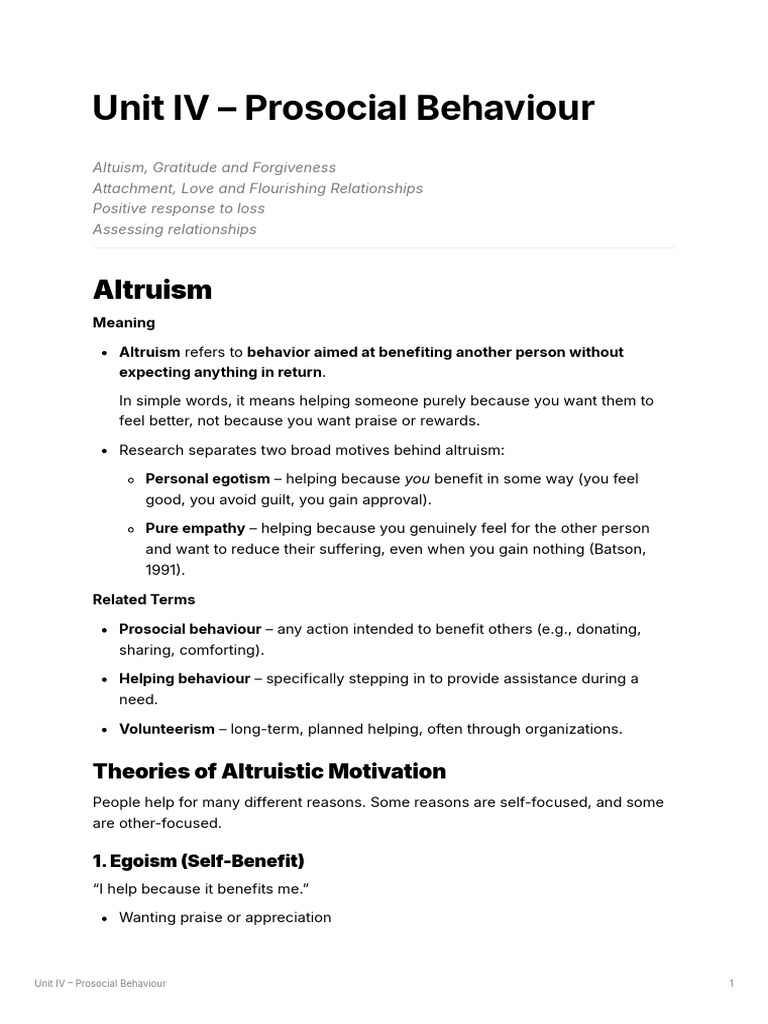 Unit IV Prosocial Behaviour | PDF | Attachment Theory | Forgiveness