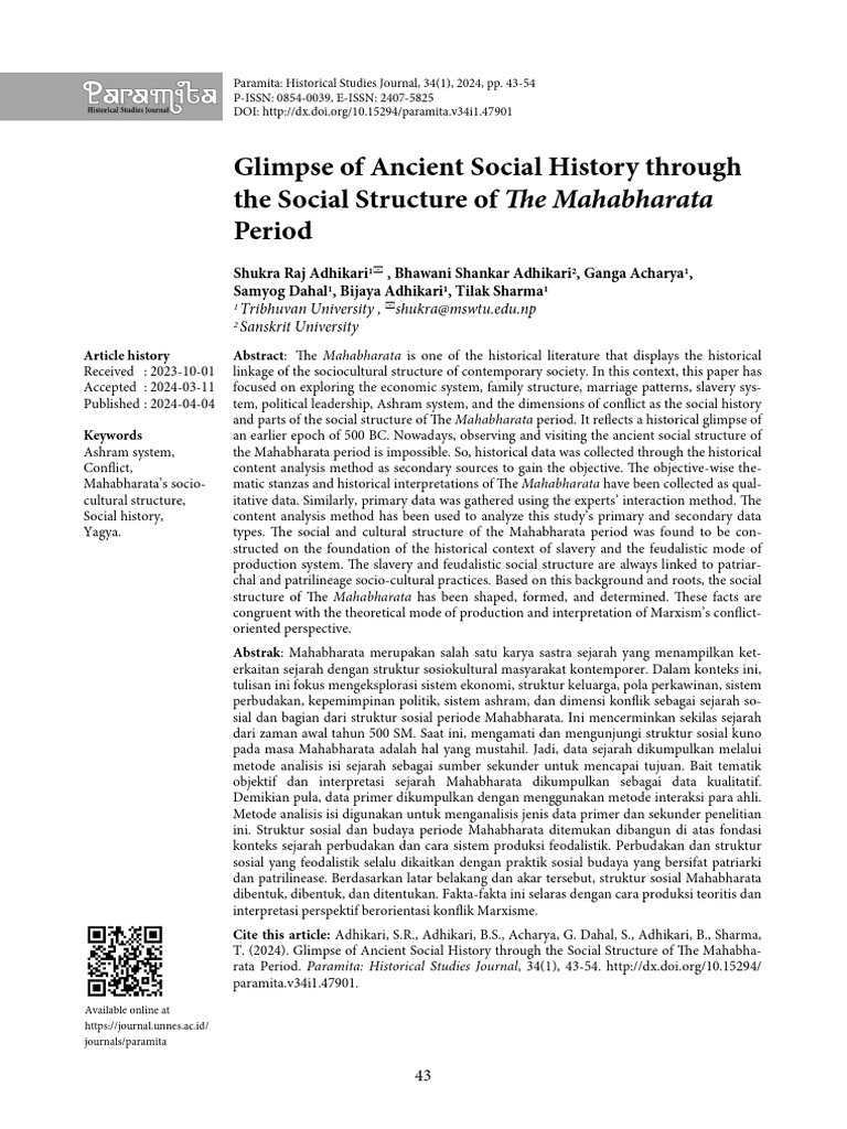 Glimpse of Ancient Social History Throug | PDF | Mahabharata