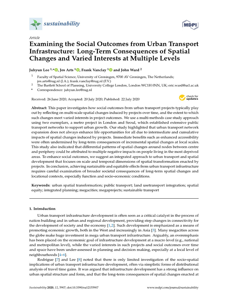 Examining The Social Outcomes From Urban Transport Infrastructure Long ...