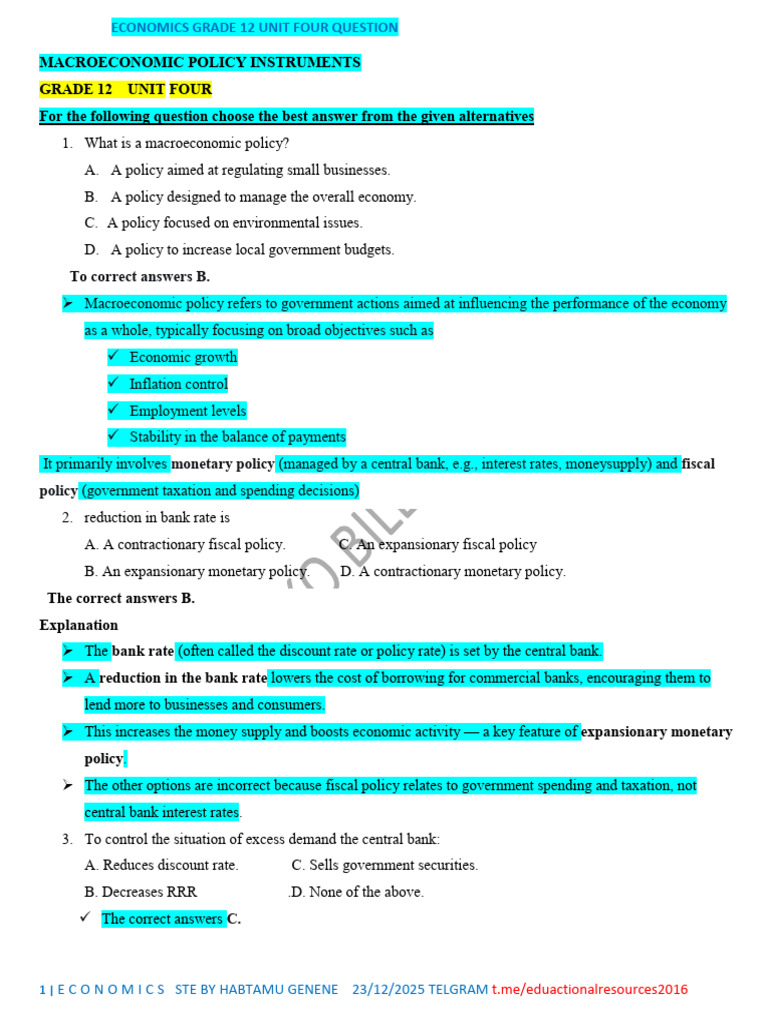 G 12 Unit 4 Economics Weork Sheet | PDF | Fiscal Policy | Consumption ...