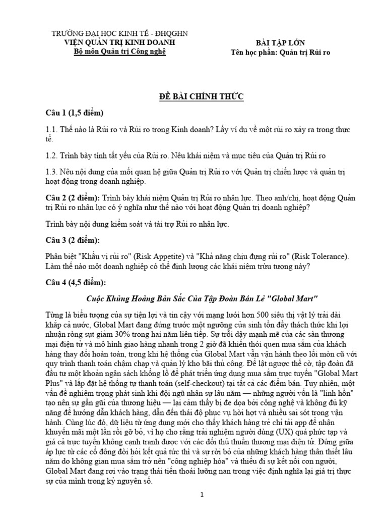 Bai tap lon QT Rui ro 2025 Copy | PDF