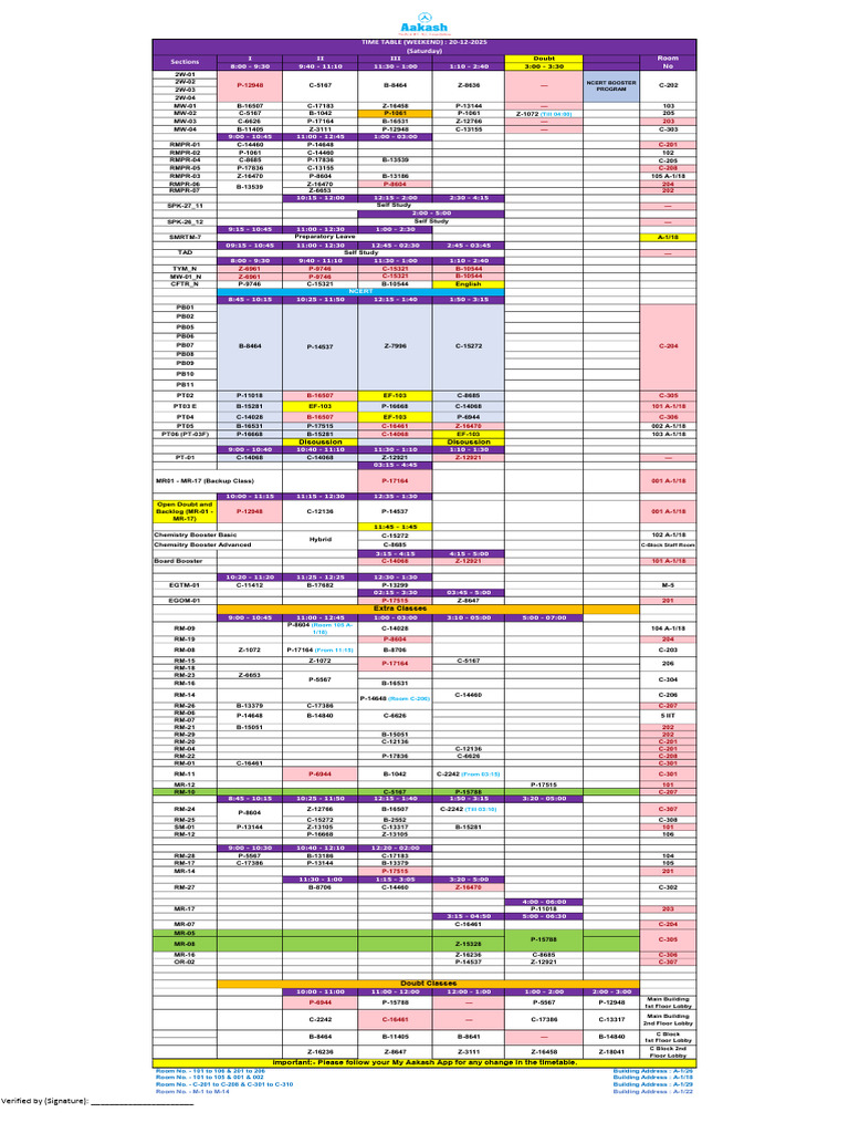 Time Table-20-12-2025 | PDF | Chemistry | Physical Sciences