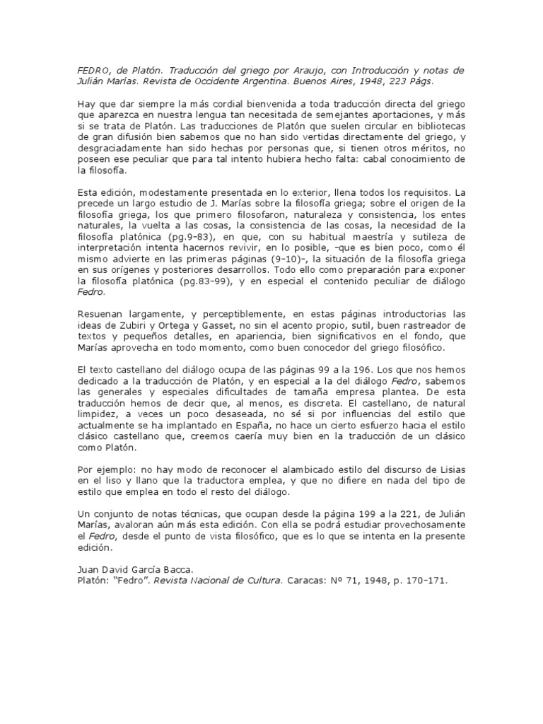 Fedro de Platón: Traducción y Análisis | PDF | Platón | Traducciones