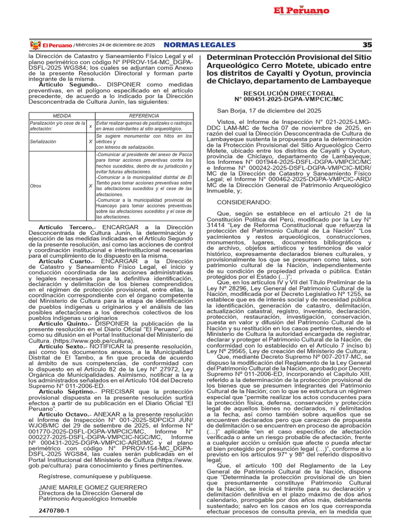 Protección Provisional Cerro Motete | PDF | Patrimonio cultural | Nación