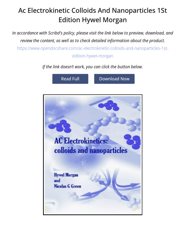 AC Electrokinetic Colloids and Nanoparticles 1st Edition Hywel Morgan | PDF