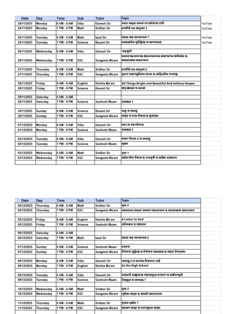 Time Table_71654280_2025_12_24_20_42 | PDF | Language Families ...