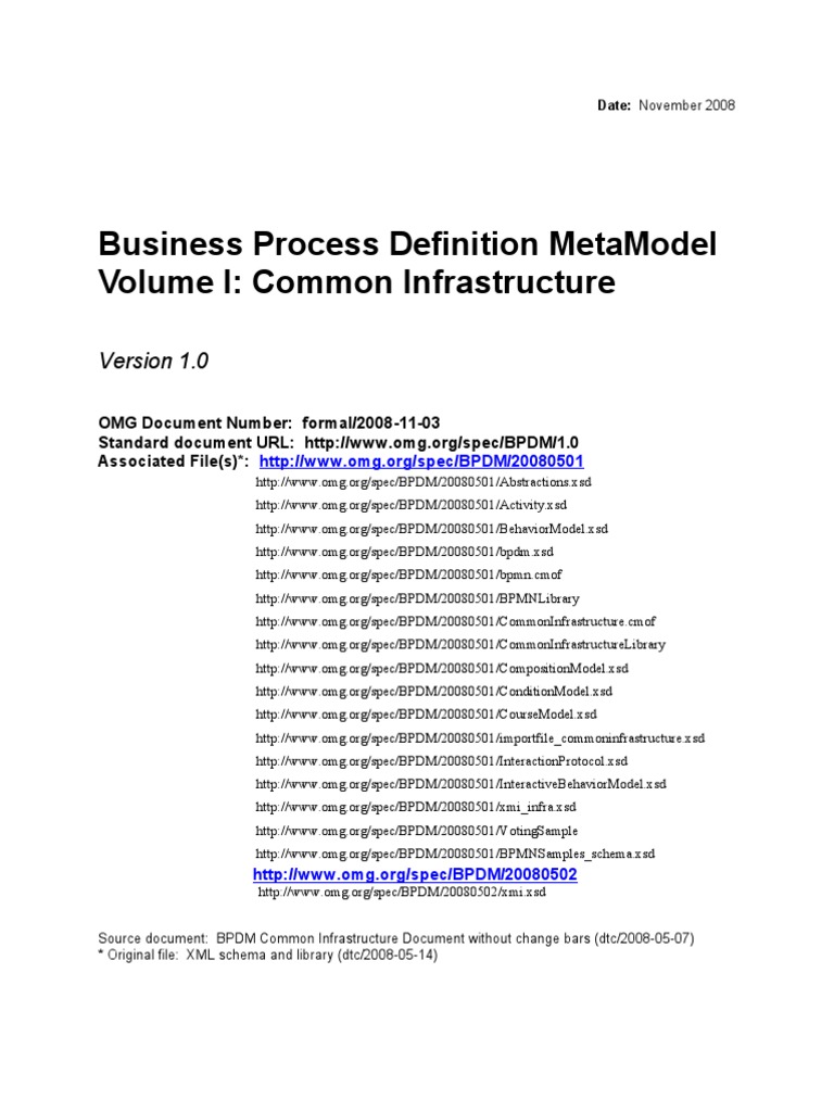 Business Process Definition Metamodel Volume I: Common Infrastructure | PDF | Object Management ...