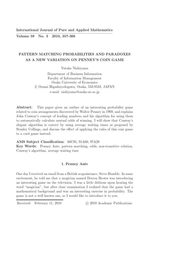 Pattern Matching Probabilities and Paradoxes as a New Variation on ...