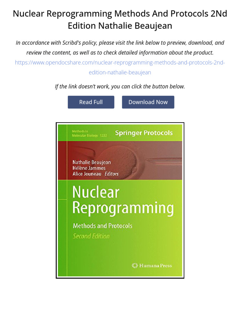 Nuclear Reprogramming Methods and Protocols 2nd Edition Nathalie ...