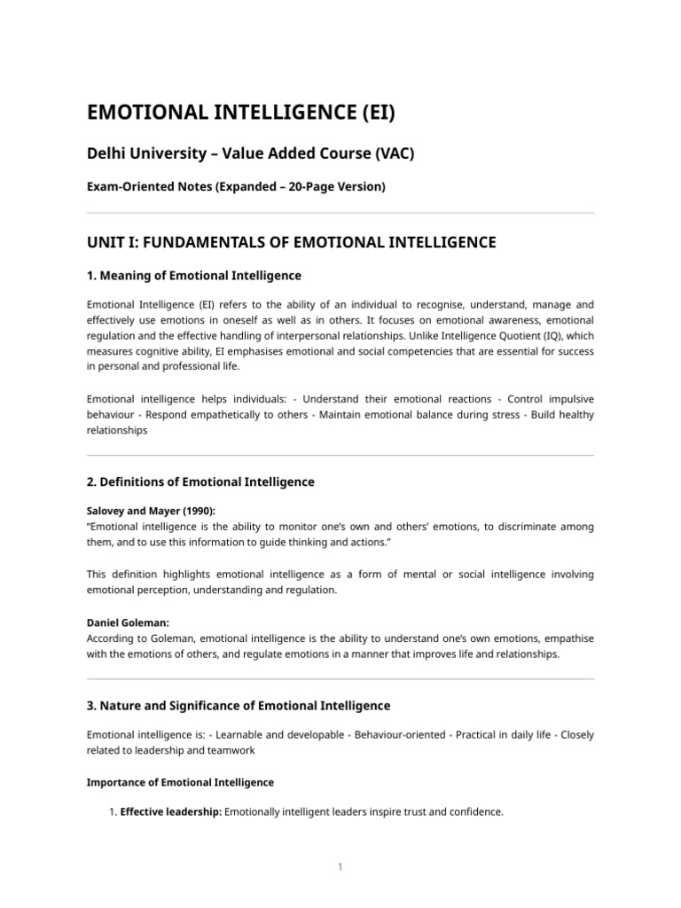 Emotional Intelligence Exam Notes | PDF | Emotional Intelligence | Emotions