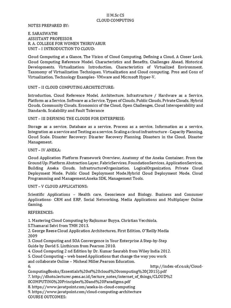 CLOUD MSC CS I,II | PDF | Virtualization | Cloud Computing
