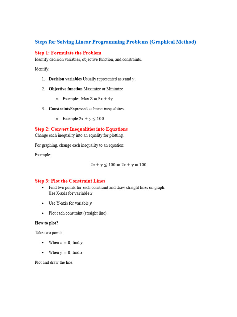 Steps for LPP Graphical Method | PDF | Mathematical Optimization | Mathematics Of Computing