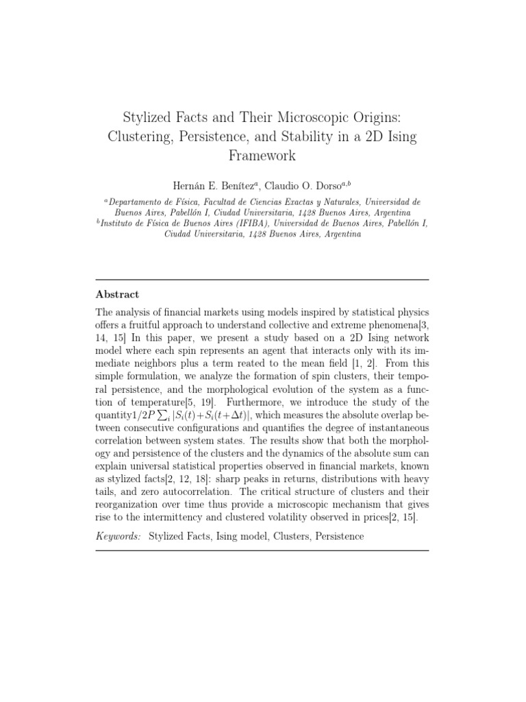 Stylized Facts and Their Microscopic Origins, Clustering, Persistence ...