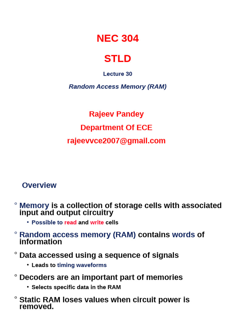 Lect30-Random Access Memory (RAM) | PDF | Random Access Memory ...