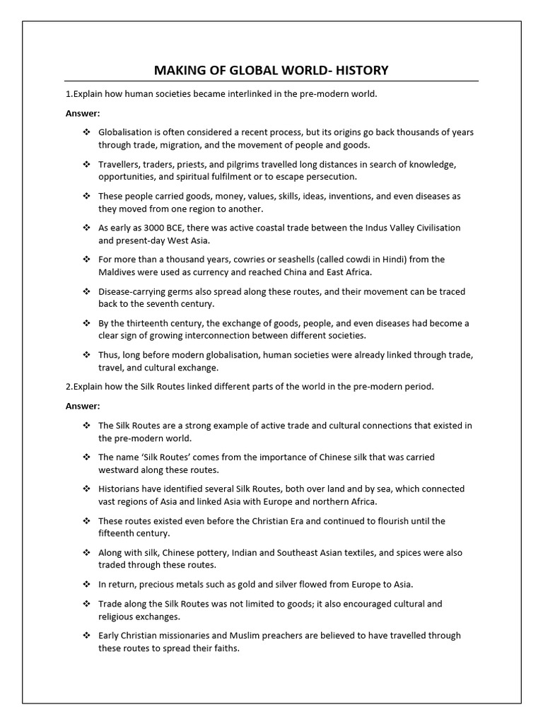 Making of Global World My Notes | PDF | Silk Road | Trade