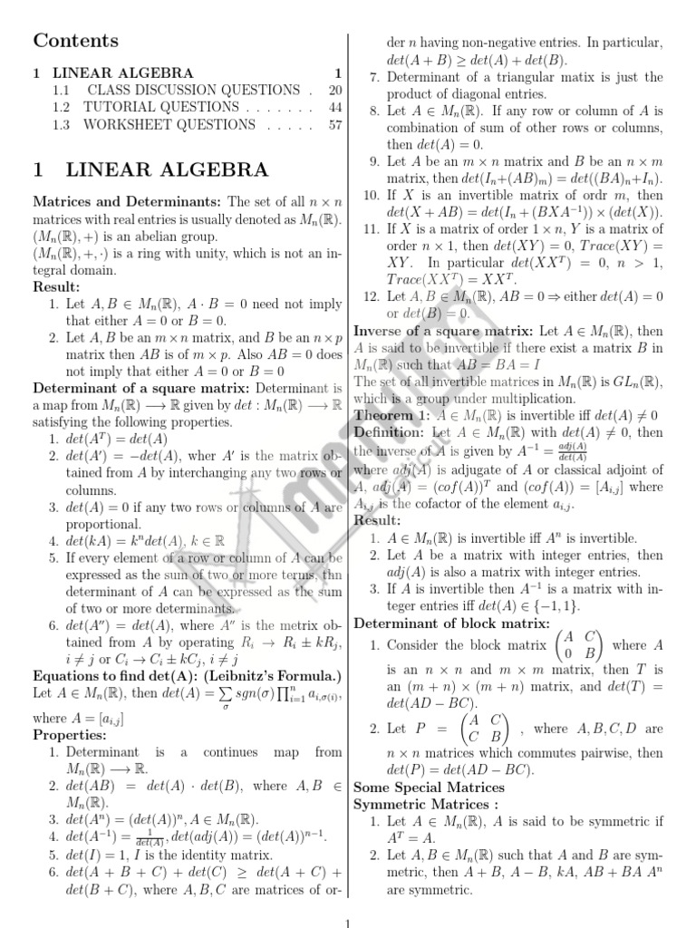 Linear Algebra: Matrices and Determinants | PDF | Matrix (Mathematics ...