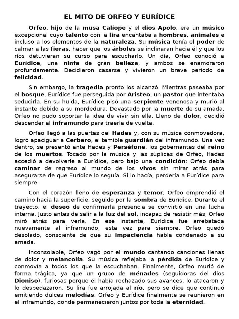 Orfeo y Eurídice: Amor y Tragedia | PDF