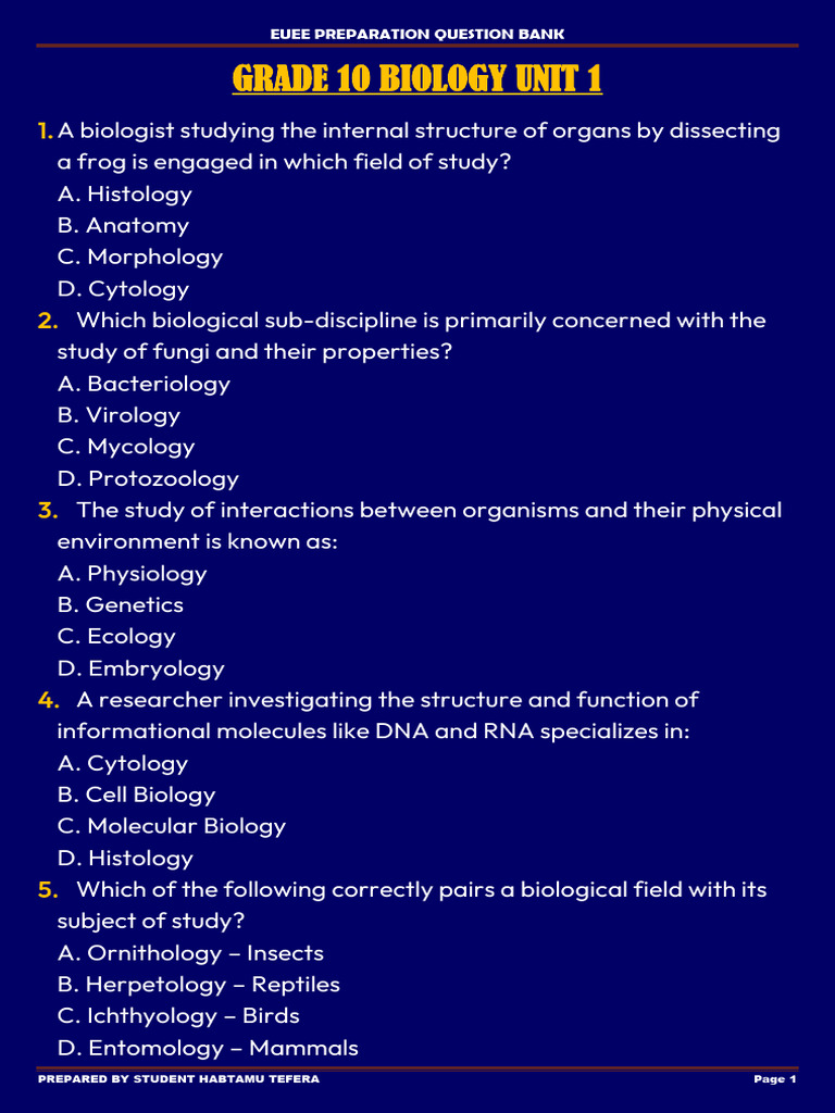 GRADE 10 BIOLOGY UNIT 1 | PDF | Microorganism | Biology