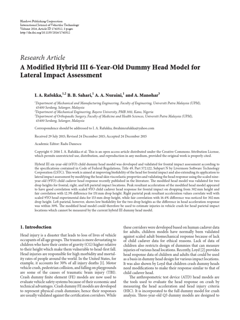 Modified Hybrid III Dummy for Lateral Impact | PDF | Young's Modulus ...