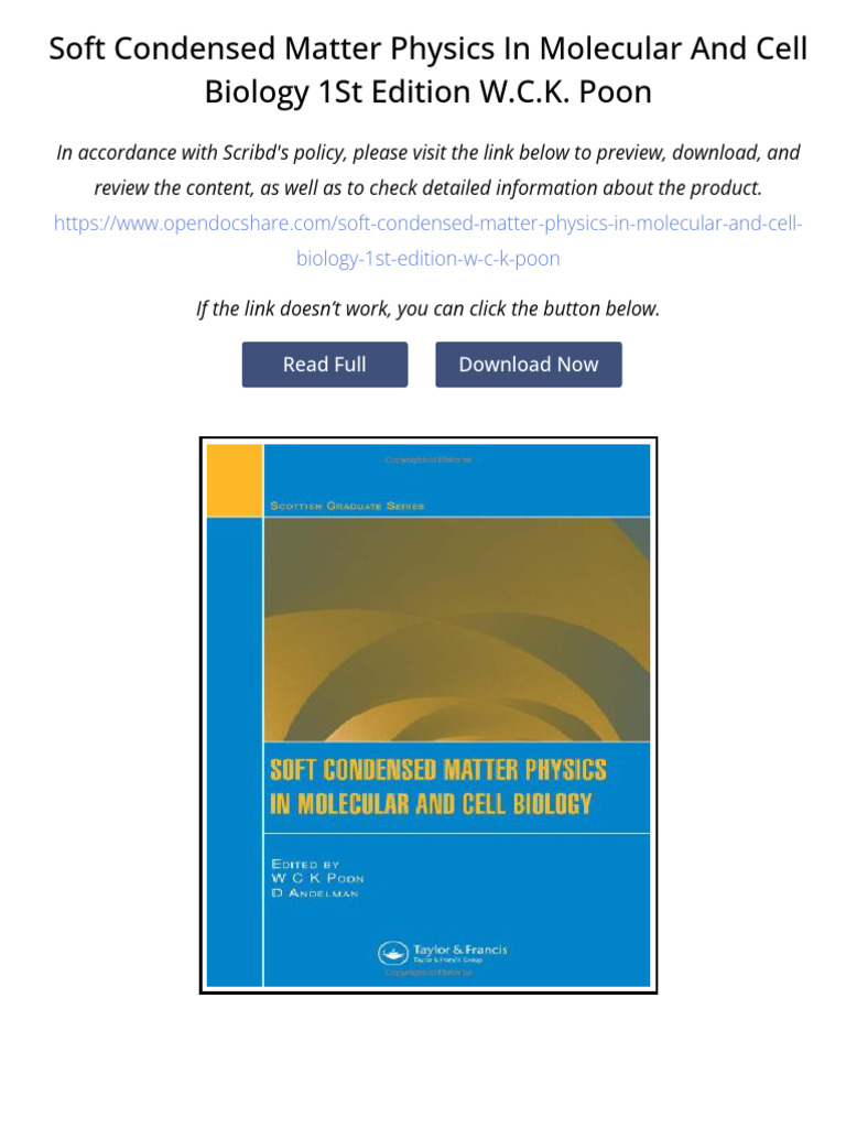 Soft Condensed Matter Physics in Molecular and Cell Biology 1st Edition ...