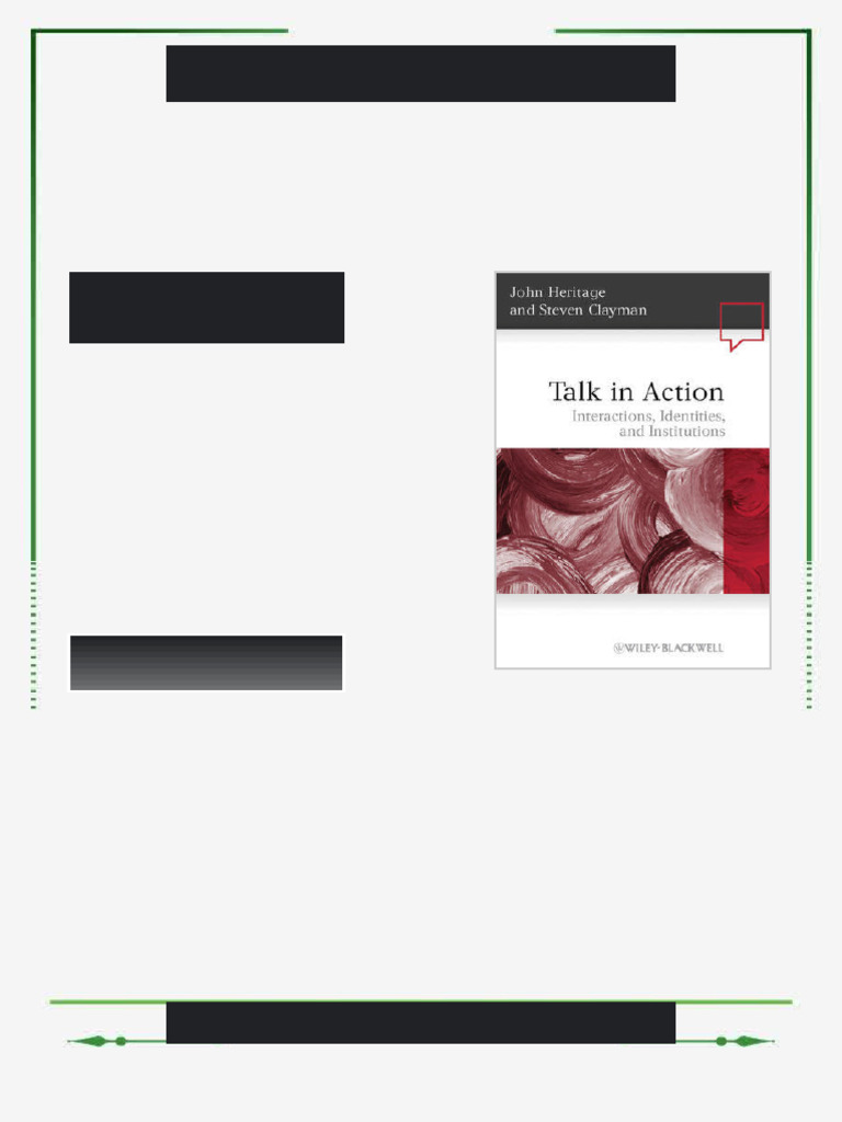 Talk in Action Interactions Identities and Institutions 1st Edition ...