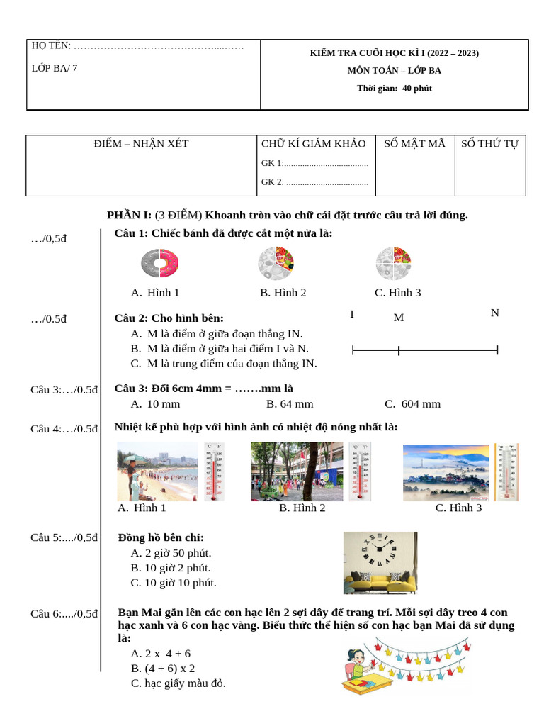 TOÁN - HKI - 1 | PDF