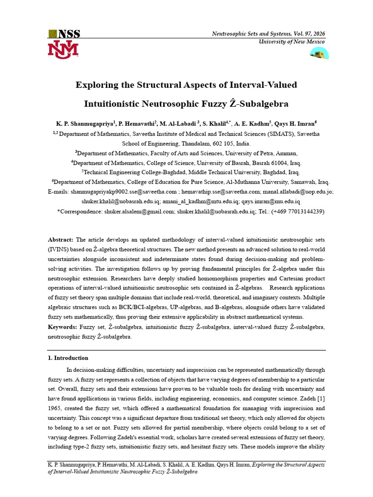Interval-Valued Neutrosophic Fuzzy Algebra | PDF | Fuzzy Logic ...