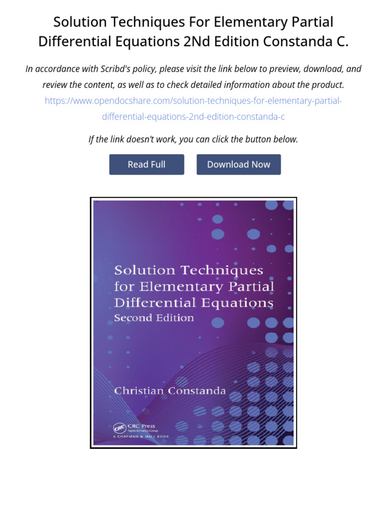 Solution techniques for elementary partial differential equations 2nd Edition Constanda C. | PDF ...