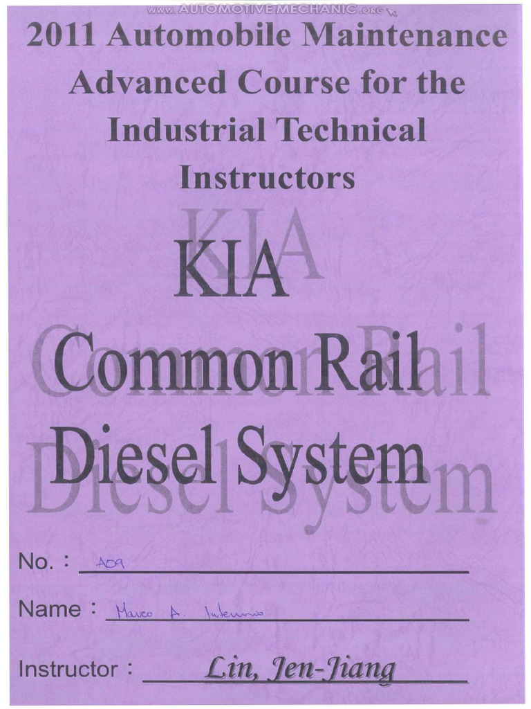 Manual Instructors Kia Common Rail Diesel System Crs Filters Injectors ...