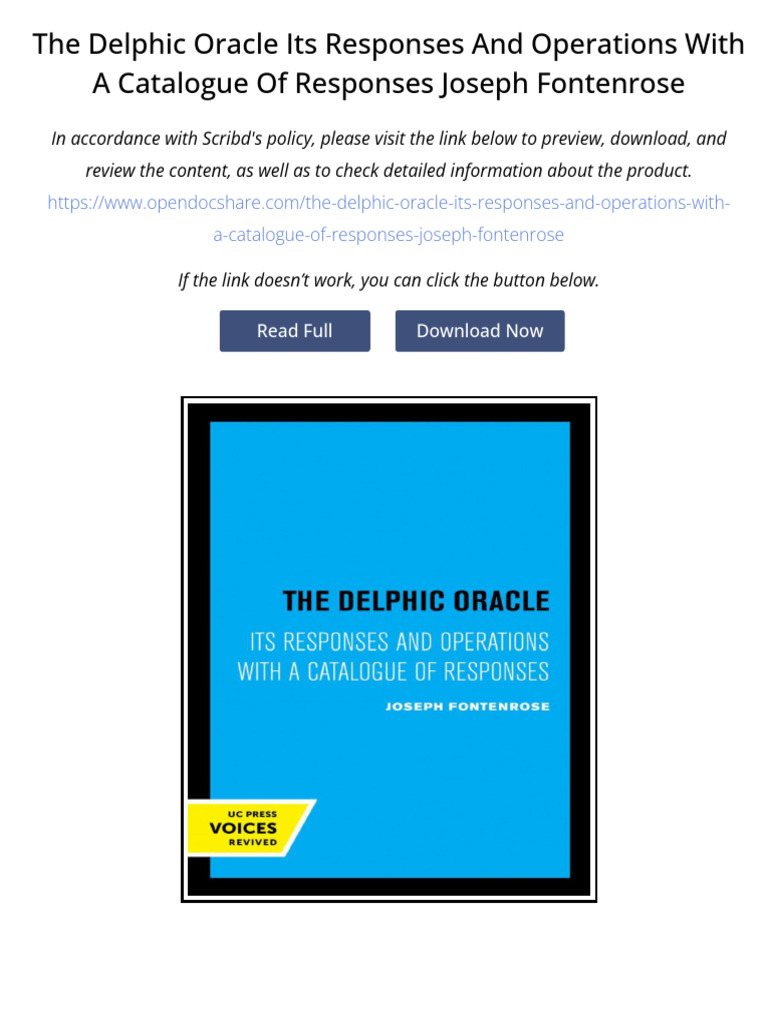 The Delphic Oracle Its Responses and Operations with a Catalogue of ...