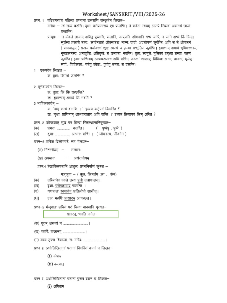 Class 8 Sanskrit | PDF